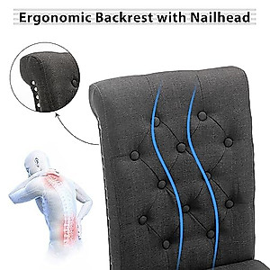 ABET Modern Dining Chairs Set of 2, Button Tufted Parsons Dining Chairs, Upholstered Fabric with Nailheads and Solid Wood Legs, Stylish Kitchen Chairs with Padded Seat, Dark Grey