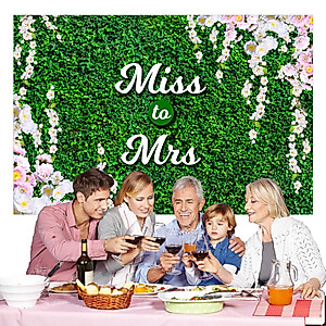 Miss to Mrs Banner Backdrop Green Meadow Flowers Theme Decor for Bachelorette Party Bridal Shower Supplies Wedding Shower Decorations Engagement Photo Booth Props