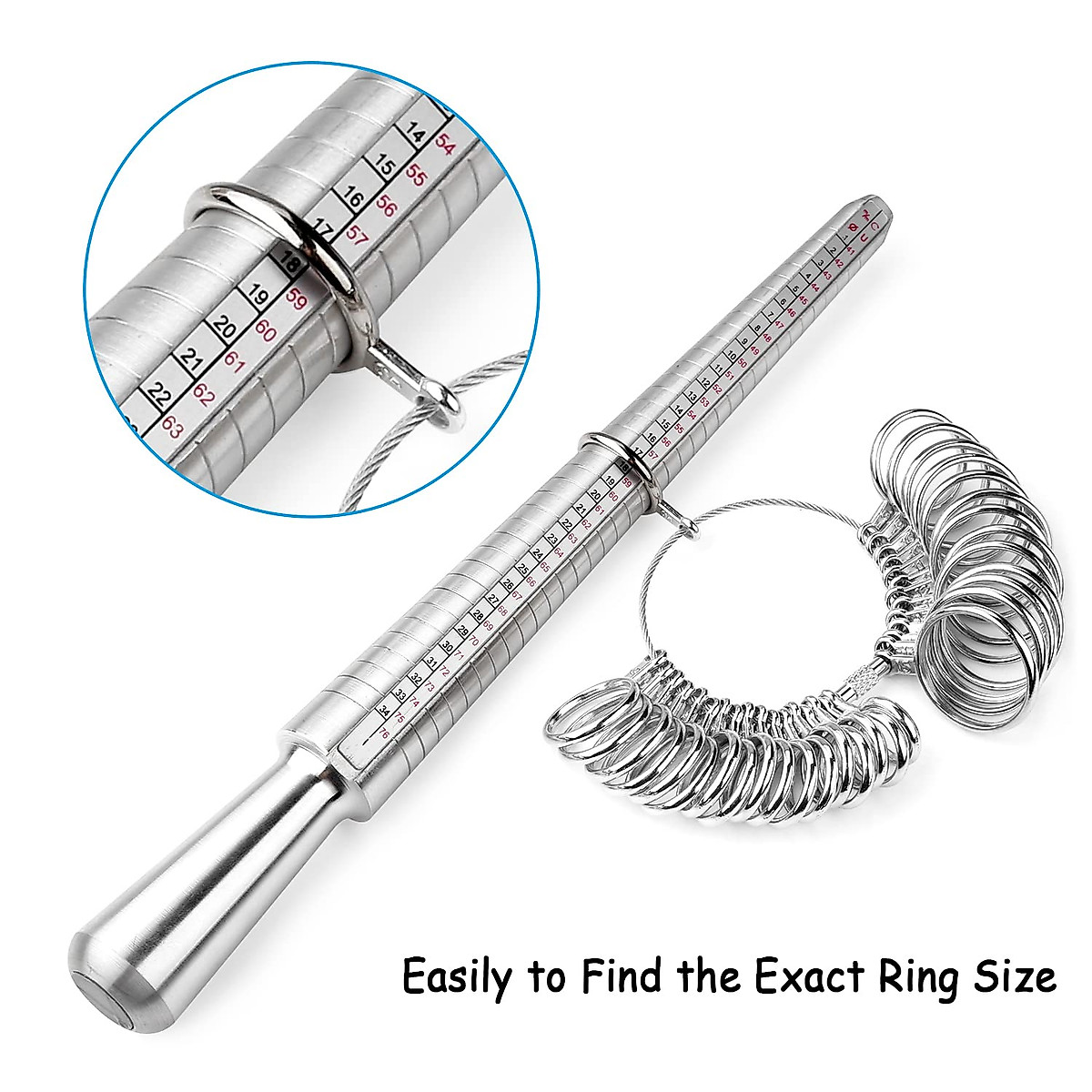 Accmor Ring Sizer Tool Including Ring Mandrel & Ring Sizer Guage, 4 Sizes Ring Measurement Stick Metal Mandrel & Finger Sizing Measuring Tool Set for Jewelry Making Measuring