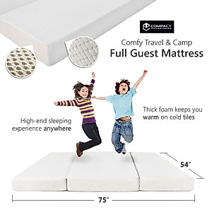 Portable Mattress - Folding Memory Foam Guest Fold Up Bed w/Case | Tri-Fold (6 Inch) Travel Away Floor, Futon & Camp Cot Topper for Fast Trifold Foldable (Fold-Up & Fold-Out) Sleep Comfort (Full)