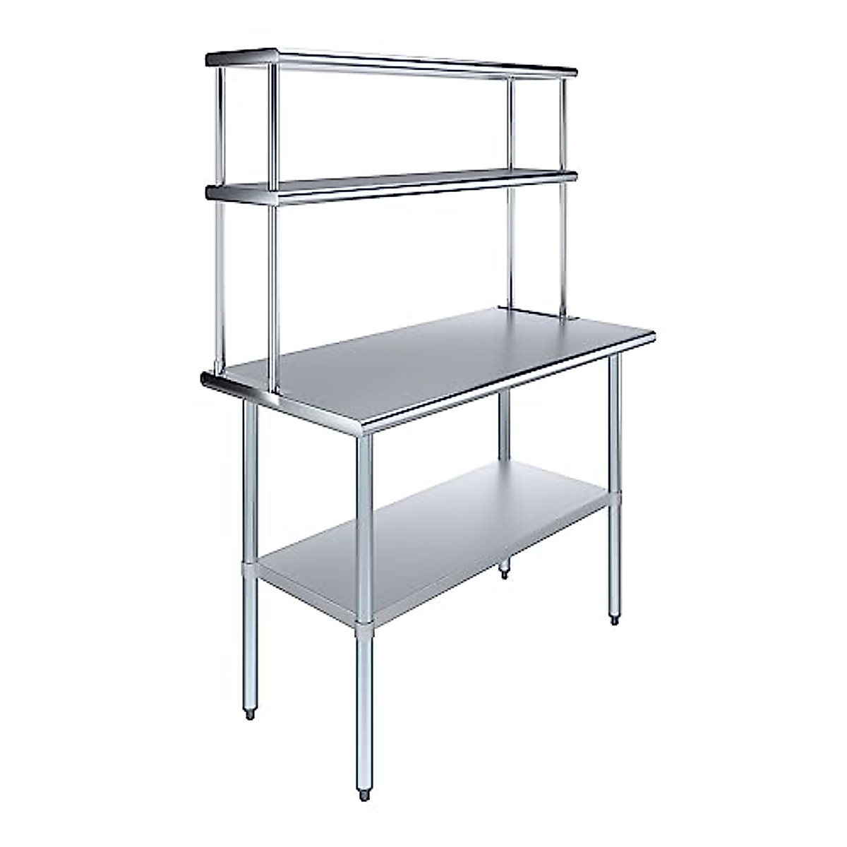24" x 48" Stainless Steel Work Table with 12" Wide Double Tier Overshelf | Metal Kitchen Prep Table & Shelving Combo