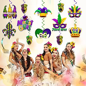 36 Pcs Mardi Gras Decorations Hanging Swirls, NO-DIY Mardi Gras Party Decorations, Mardi Gras Party Supplies Whirls Glitter Foil Ceiling Swirls for Mardi Gras Decor Shrove Tuesday New Oeleans Party
