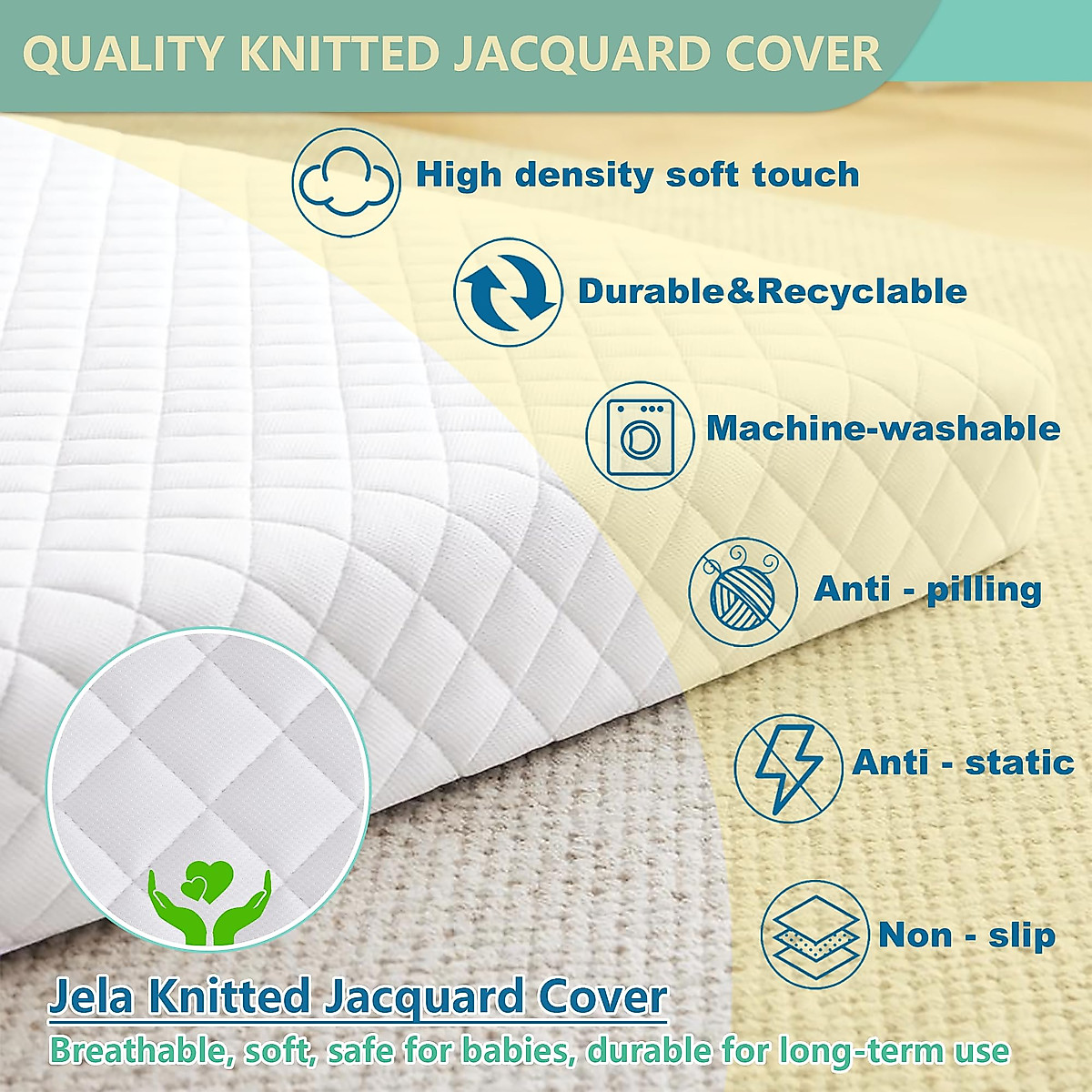 jela Foldable Mattress Trifold Mattress Full Size, Waterproof Folding Mattress Memory Foam 53＂x75＂x4＂, 4 inch Waterproof Floor Bed with Storage Bag, tri Folding Mattress for Guest Bed, RV, Camping
