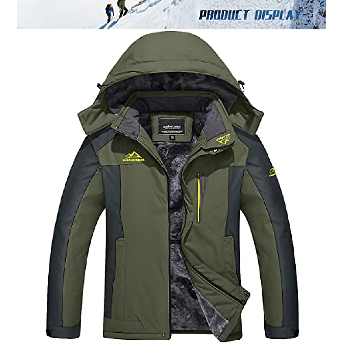 TACVASEN Mountain Jackets for Men Outdoor Waterproof Windproof Rain Jackets Coats, Green, 2XL