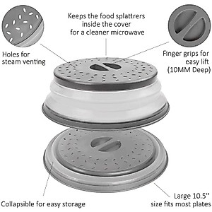 Microwave Cover For Food, Microwave Splatter Cover, Collapsible Microwave Splash Guard Lid and Food Strainer, Bpa Free, 10.5 Inch, Grey