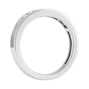 FINEROCK 1/2 Carat Channel Set Princess Cut Diamond Wedding Band Ring in 14K White Gold - IGI Certified (Ring Size 7.25)