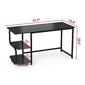 Teraves Reversible Computer Desk for Small Spaces,Small Desk with Shelves,47 inch Gaming Desk Office Desk Bedroom Desk for Home Office