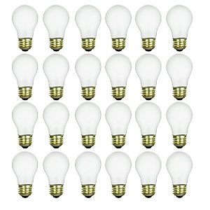 Sunlite 41622 Incandescent Appliance A15 Light Bulb, 15 Watts, 70 Lumens, Medium Base (E26), Dimmable, Mercury Free, 2600K Warm White, Frost, 24 Count