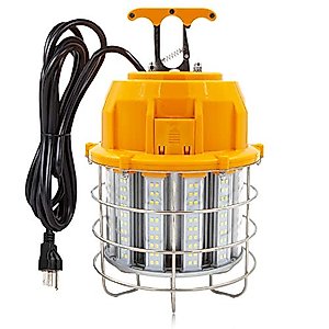 Maxxima High Bay LED Temporary Work Light Fixture, IP65, Linkable, 60 Watt 7200 Lumens Daylight 5000K, Stainless Steel Cage Guard, Plug in
