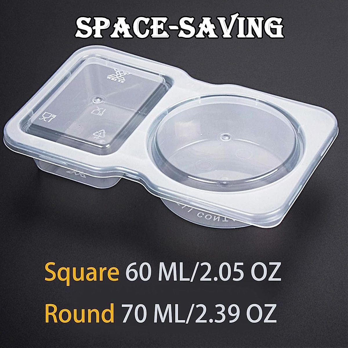 Double Compartment Condiment Container, 4.4oz Double Snack Containers With Lids, Portable Reusable Sauce Container, for to go Sauce, Sampling, Travel Snack (20PCS)
