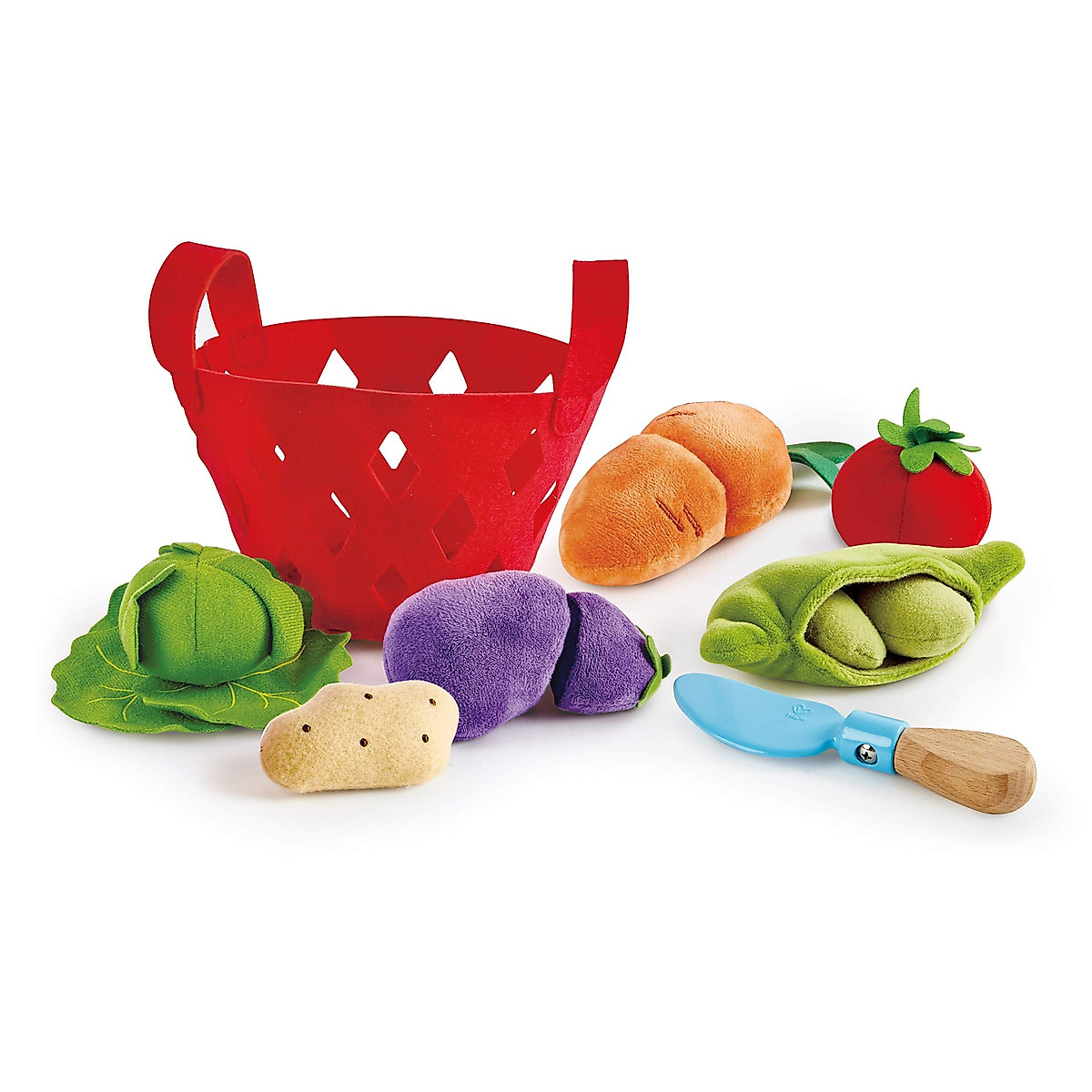 Hape Toddler Vegetable Basket |Soft Vegetable Shopping Basket, Toy Grocery Food Playset Includes Cabbage, Bean Pod, Carrot, and More
