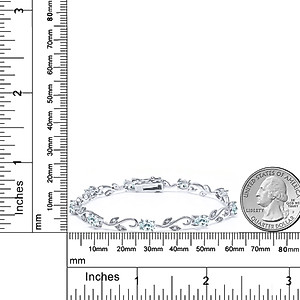 Gem Stone King 4.63 Cttw Oval Sky Blue Aquamarine and Diamond Greek Vine Tennis Bracelet For Women In 925 Sterling Silver | Gemstone Birthstone | Oval 6X4MM | 7 Inch