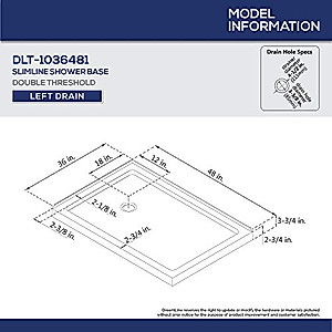 DreamLine SlimLine 36 in. D x 48 in. W x 2 3/4 in. H Left Drain Double Threshold Shower Base in Biscuit, DLT-1036481-22