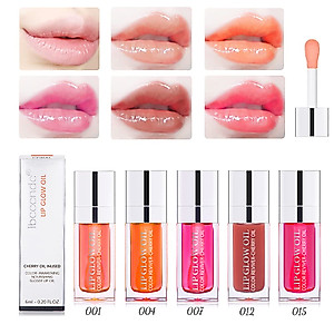 Hydrating Lip Glow Oil, Moisturizing Lip Gloss, Plumping Lip Oil, Non-Sticky Long Lasting Lip Oil Gloss, Transparent Lip Oil Tinted, Reduce lip lines (Pink(#001))