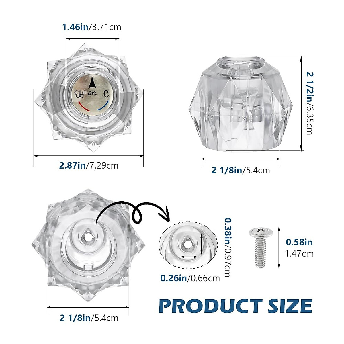 Shower Knob Replacement Compatible with Del-ta Faucet RP2391, 2-1/2" x 2-1/8" Shower Faucet Handle Replacement with Offset Hole(COLOR:clear)
