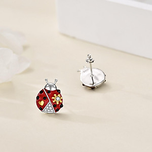 Elephant Stud Earrings 925 Sterling Sliver Cute Animal Jewelry Gifts for Women (ladybug)