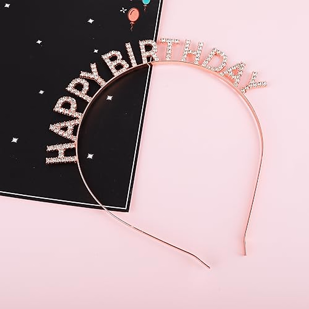 WLLHYF Birthday Crowns Rhinestone Birthday Headband Bling Girl Tiara Hair Band Happy Birthday Princess Crown Sweet Birthday Party Hair Accessories for Women Girls Festival Gift (Rose gold)