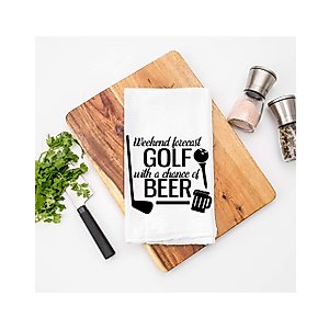 Weekend for cast Golf with a Chance of Beer - Dish Towel Kitchen Tea Towel Funny Saying Humorous Flour Sack Towels Great Housewarming Gift 28 inch by 28 inch, 100% Cotton, Multi-Purpose Towel