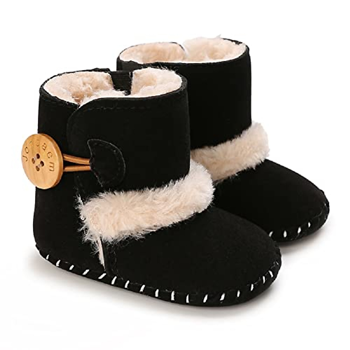 Jonbaem Newborn Baby Boys Girls Snow Winter Boots Infant Toddler Soft Sole Winter Warm Crib Booties Shoes(12-18 Months, Black)