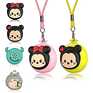 [2Pack] AirTag Holder for Kids, WOFRO Air Tag Necklace Cute Cartoon Adjustable Length Anti-Lost Hidden Silicone Apple Airtag Protective Case for Child Teen Adults(Pink+Yellow)