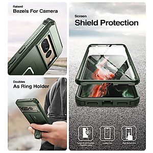 Dexnor Full Body Case for Google Pixel 7 Pro, [Built in Screen Protector and Kickstand] Heavy Duty Military Grade Protection Shockproof Protective Cover for Google Pixel 7 Pro (Military Green)