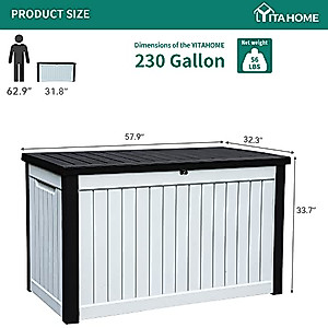 YITAHOME XXL 230 Gallon Large Outdoor Storage Deck Box for Patio Furniture, Outdoor Cushions, Garden Tools and Sports/Pools Equipment, Weather Resistant Resin, Lockable (Black&White1)