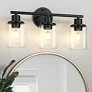 Licperron 3-Light Bathroom Wall Light Fixtures, Black Vanity Light with Clear Glass Shade, Modern Bathroom Vanity Light Over Mirror, Farmhouse Wall Sconces Lighting for Bedroom Hallway Living Room