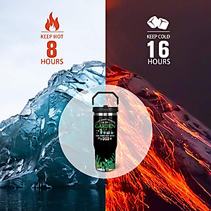 30oz Plant Tumbler with Handle and Straw, Black Plant Stainless Steel Vacuum Insulated Flip Straw Coffee Cups Spill Proof Travel Mug, Plant Gifts for Plant Lovers Gardeners, Gardening Gifts for Women