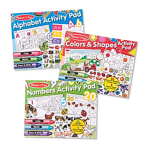 Melissa & Doug Activity Pad Bundle - Alphabet, Colors & Shapes & Numbers - Sticker And Coloing Activity Books For Girls And Boys, Great Travel Toy