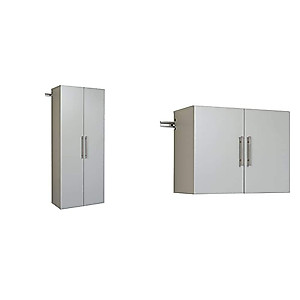Prepac HangUps Storage Cabinet Bundle with Large Storage Cabinet (30", Light Gray) and Upper Storage Cabinet (30", Light Gray)