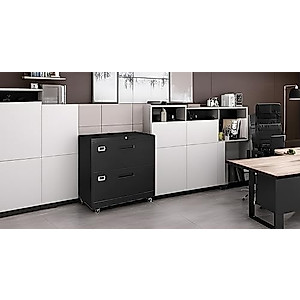 EastSideHX Metal Mobile 2-Drawer Storage Cabinet with Lock and Wheels,Vertical File Cabinet,Filing Cabinet for Home Office (Black)