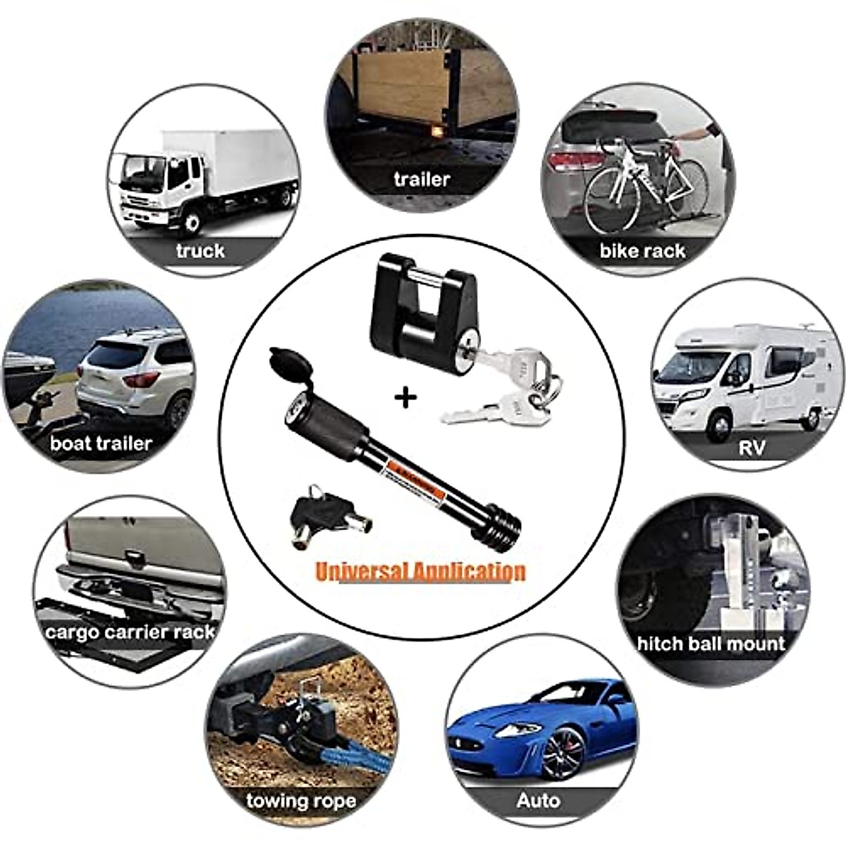 CZC AUTO Hitch Lock Set, Dia 5/8 Inch Trailer Hitch Lock Hitch Receiver Pin Lock for Class III IV 2" and 2-1/2" Receiver, Dia 1/4 Inch Hitch Coupler Lock with 3/4 Inch Span Fits Latch-Type Couplers