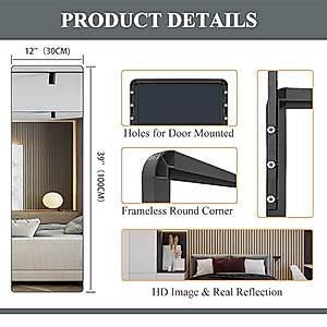 LVZORY Wall Mounted Full Length Mirror, 39"x12" Over The Door, Body Mirror for Bedroom (Black)