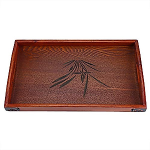 Ikunde Large Wood Serving Tea Water Drinks Tray Wooden Breakfast Tea Serving Tray with Handle