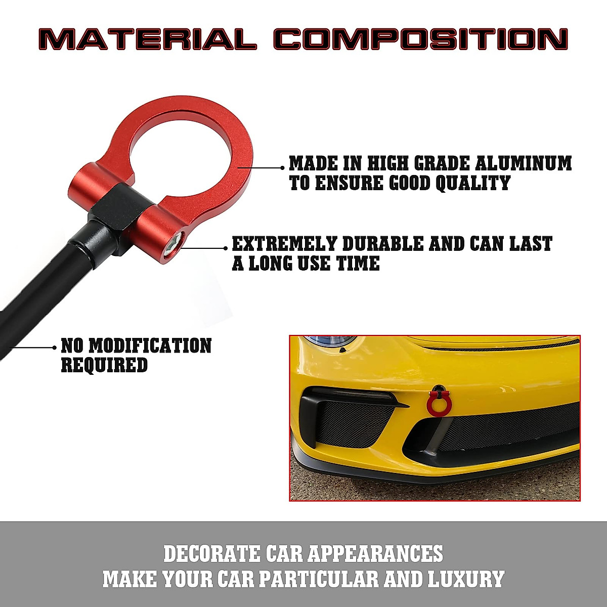 Xotic Tech Sport Track Racing Style CNC Aluminum Screw-on Tow Hook Front Bumper Compatible with Porsche Panamera, Carrera 911 991 (Red)