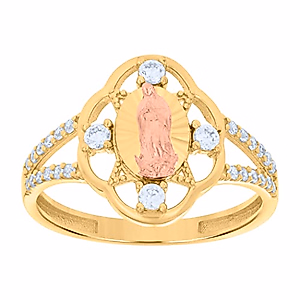 14k Two tone Gold Womens CZ Cubic Zirconia Simulated Diamond Guadalupe Religious Ring Jewelry for Women