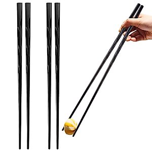 2 Pairs 12.6 Inches (32cm) Cooking Extended Chopsticks Reusable, Fiberglass Chop Sticks for Kitchen Noodles Frying Hotpot, Japanese Chinese Extra Long Anti-Slip Chopsticks Dishwasher Safe, Black