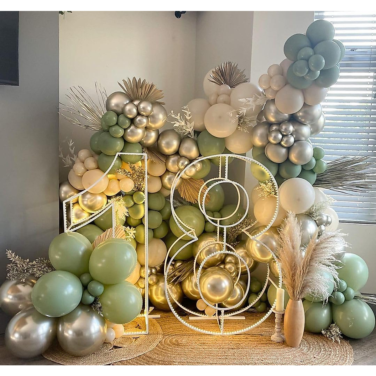Sage Green White Sand Gold Balloon Garland Arch Kit-186pcs Sage Green White Sand Chrome Gold Balloons for Woodland Jungle Safari Birthday Baby Shower Bridal Shower Gender Reveal Party