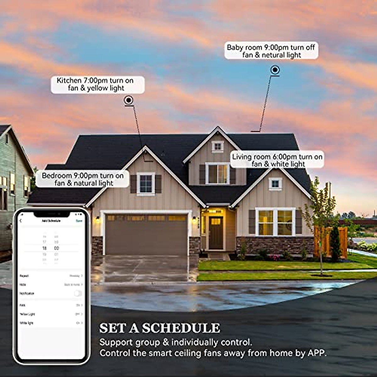 SMAAIR Smart Ceiling Fan with light, 3 Blades Black Outdoor Ceiling Fan with DC Motor,10-Speed,1-8 Hours Timer Schedule, Compatible with Remote Control/Alexa/Google Home/Siri (48", Black/Gold)