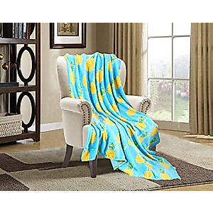 Valerian Luxury Velvet Super Soft Light Weight Blanket Prints Fleece Throw - All Year Round Home Decor, Fuzzy Warm and Cozy Throws, Couch and Gift, 50 x 60inch, Pineapple