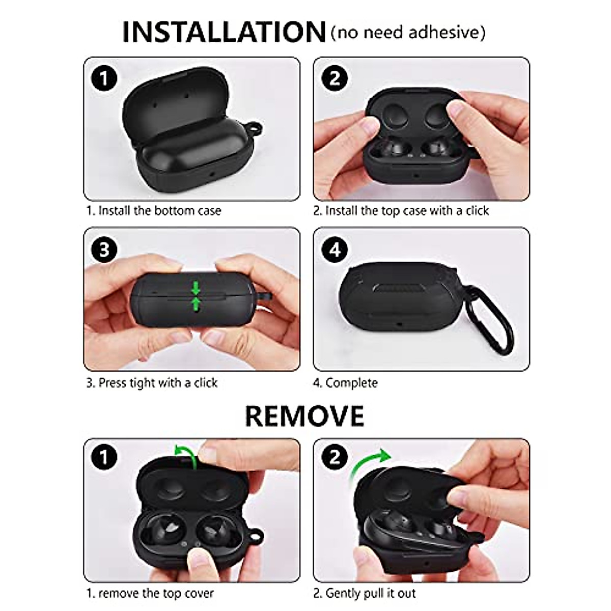 AIRSPO Case Designed for Galaxy Buds Plus Case (2020) / Galaxy Buds Case (2019) Full-Body Protective Skin with Keychain (Black)