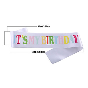 IT'S MY BIRTHDAY Satin Sash and Crown Tiara for Women, Rainbow Headband Party Decorations for 16, 18, 21, 30, 40, 50 or Any Other Age