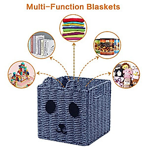 Vagusicc Wicker Storage Baskets, Collapsible Storage Basket with Handles, Toy Bin for Boys and Girls Toys Gifts, 9'' x 9'' x 9'', Set of 2, Dark Blue