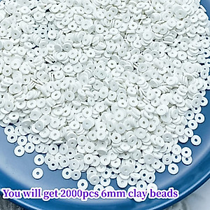 2000pcs Heishi Vinyl Beads Polymer Clay Beads Flat Round Spacer Beads for Making Bracelet Necklace Earring Accessories DIY Handmade Craft (White, 6mm)