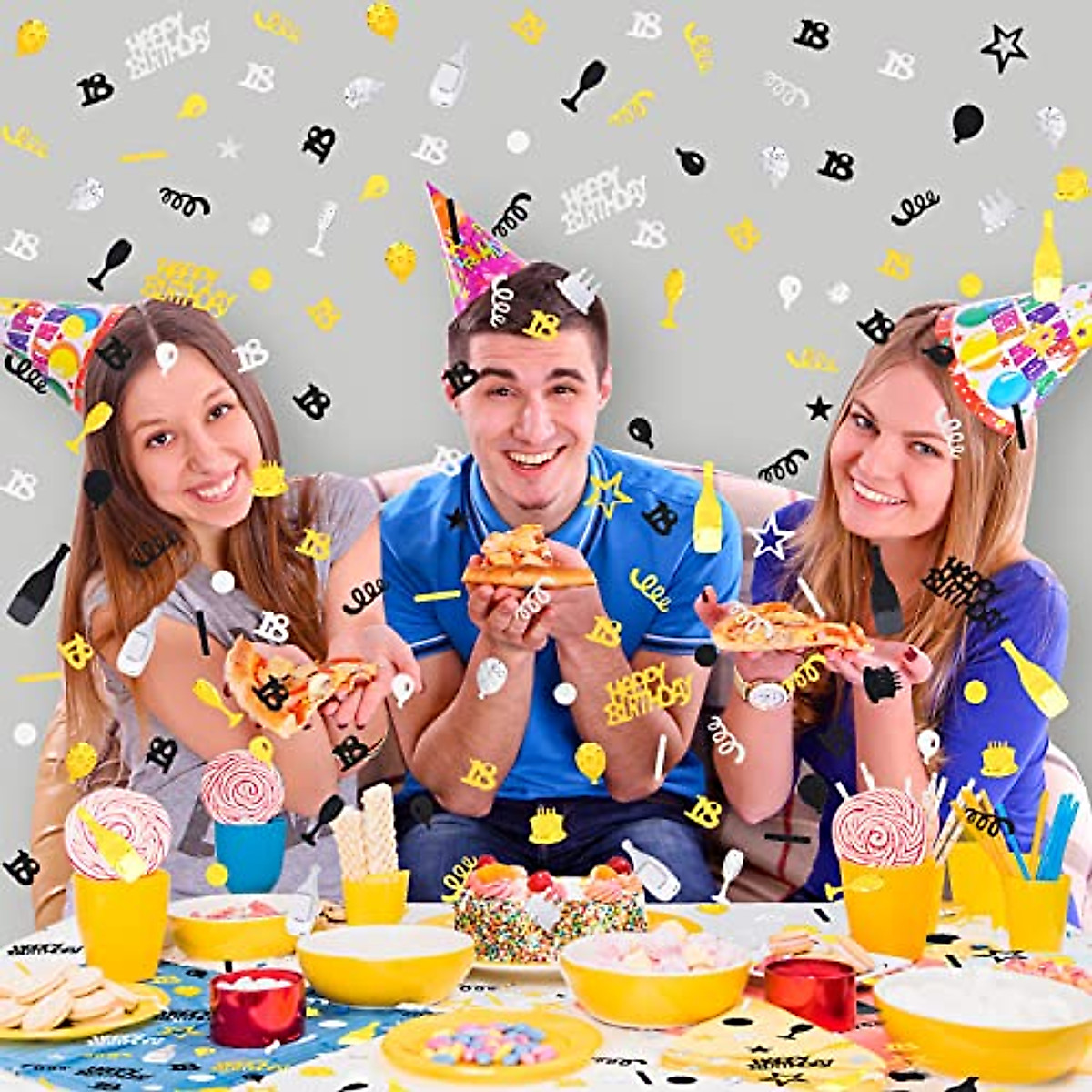 3000PCS Black Gold Silver 18th Happy Birthday Confetti Decorations with Diamonds Black Gold 18th Birthday Party Table Decor Metallic Foil Confetti Scatter for Boys Girls Birthday Anniversary Party DIY