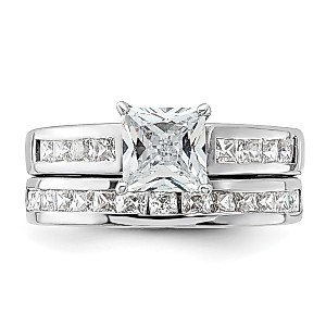 IceCarats 925 Sterling Silver Cubic Zirconia CZ Wedding Band Engagement Ring Bridal Jewelry Set Size 8