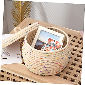 CHILDWEET Rope Storage Basket Round Storage Basket Small Baskets for Shelves Laundry Basket Woven Round Rattan Boxes Woven Storage Bin Rattan Storage Baskets Home Supplies Bedroom Organizer