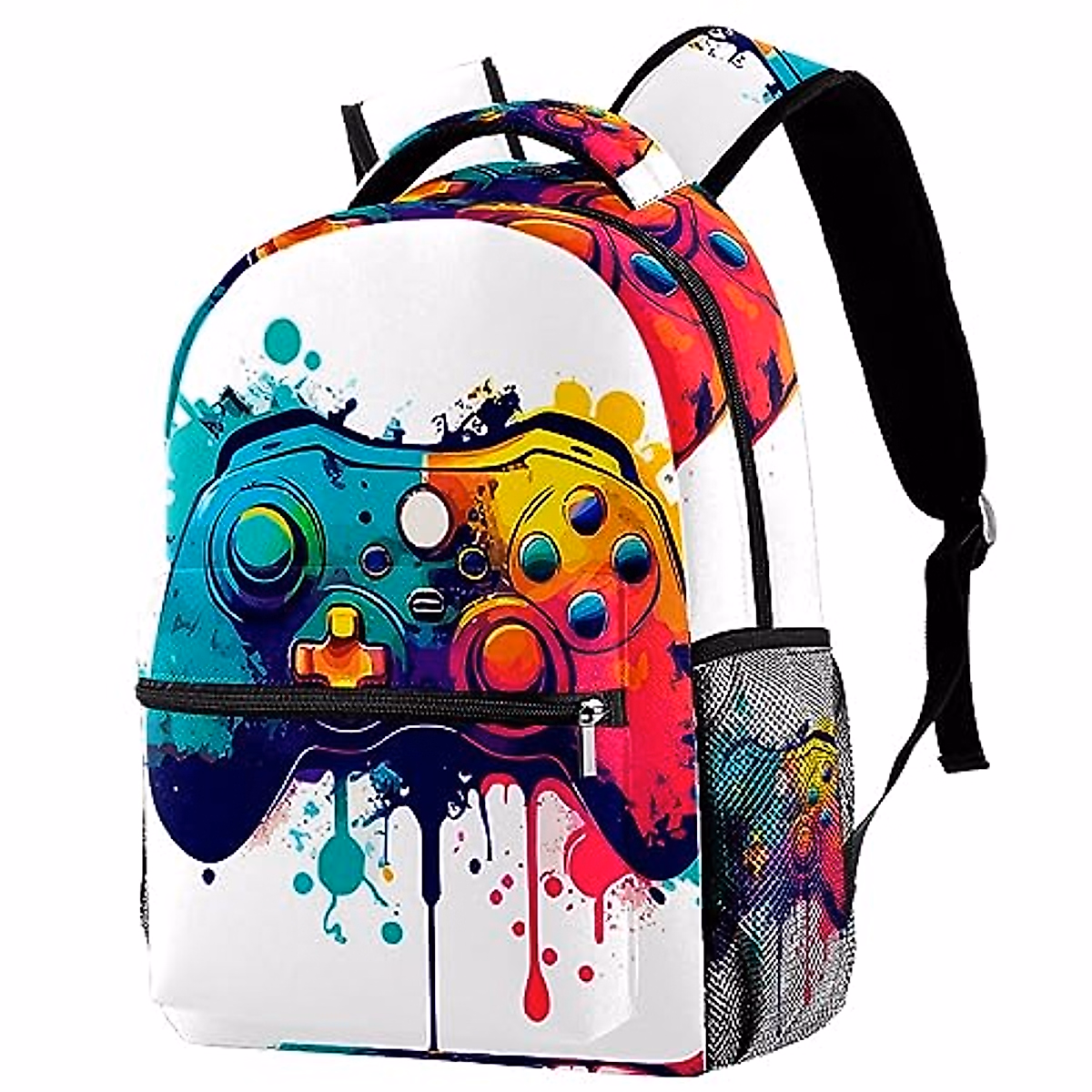KikandKo School Backpack for Boys, Gaming Controller Rainbow School Bags Lightweight Travel Rucksack Laptop Backpacks