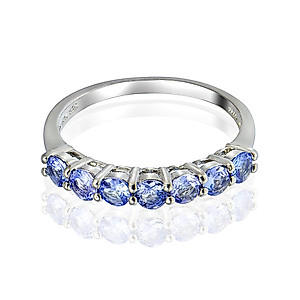 Tanzanite Rings for Women Sterling Silver Half Eternity Band Ring, Size 6