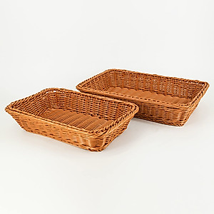 curfair Rattan Wicker Basket Lightweight Counter Rectangular Woven Tray Decorative Convenient Coffee S